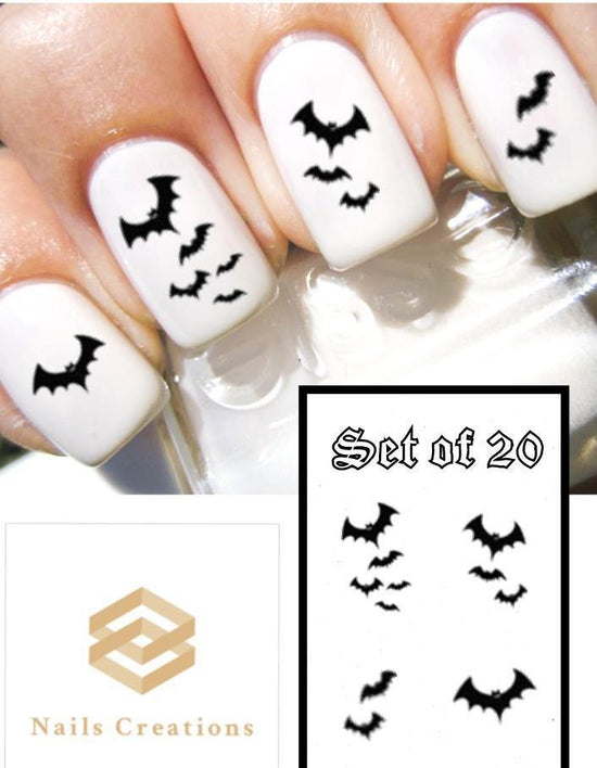 Halloween Black Bats Flying Nail Decals Stickers Water Slides Nail Art ...