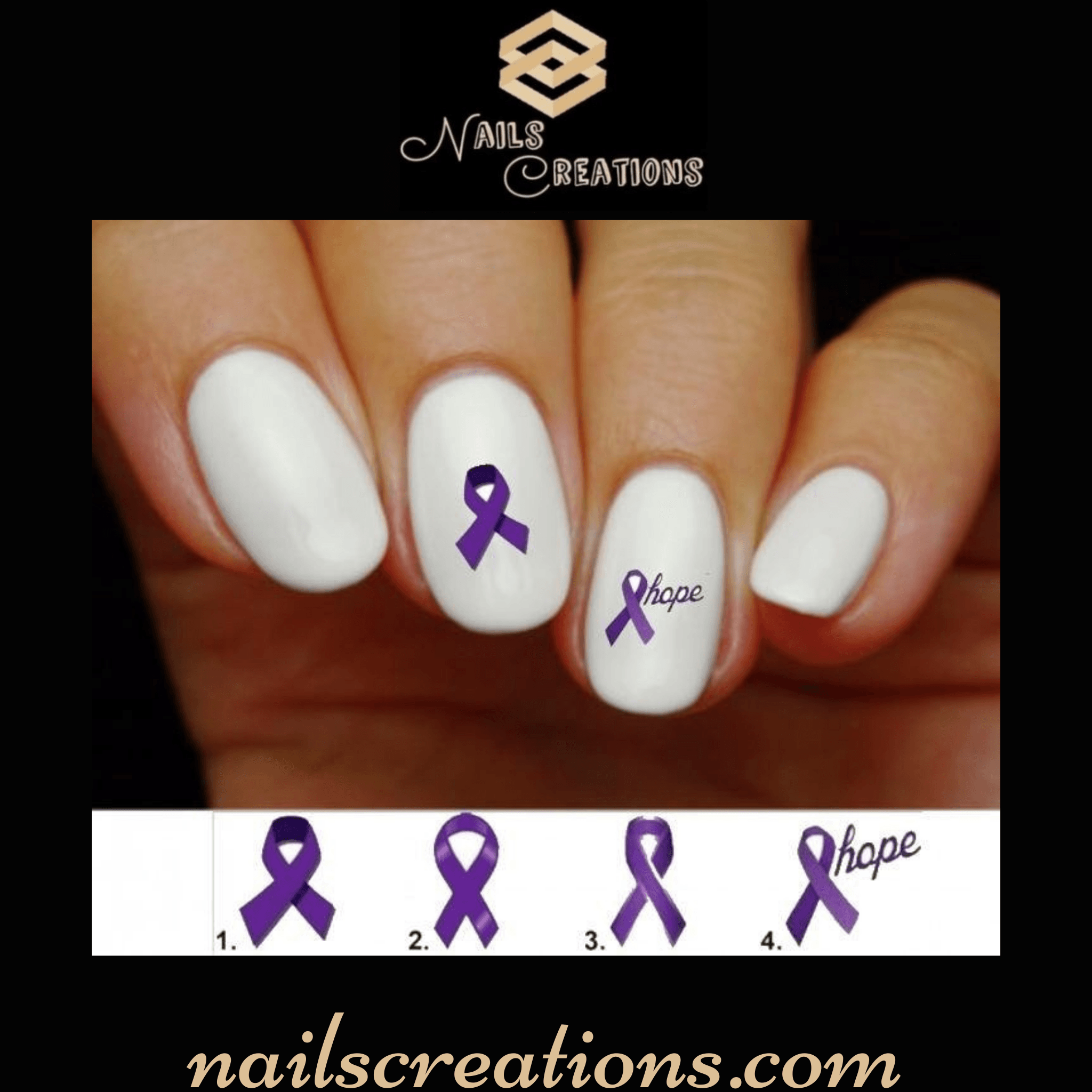 Purple Awareness Ribbon Nail Decals Stickers Water Slides Nail Art ...
